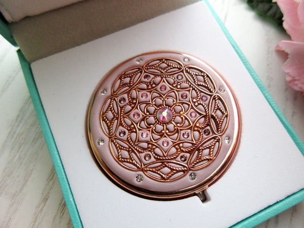 Rose Gold Centerstone Pill Box - Crystal Filigree