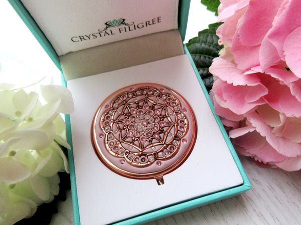 Crystalized Rose Gold Pill Box - Crystal Filigree