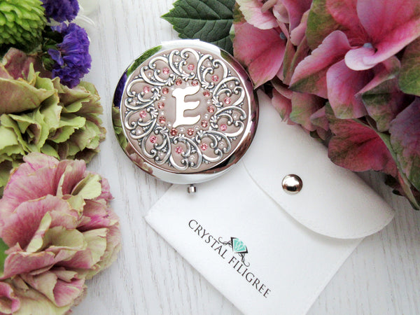 Personalized Compact Mirror - Crystal Filigree